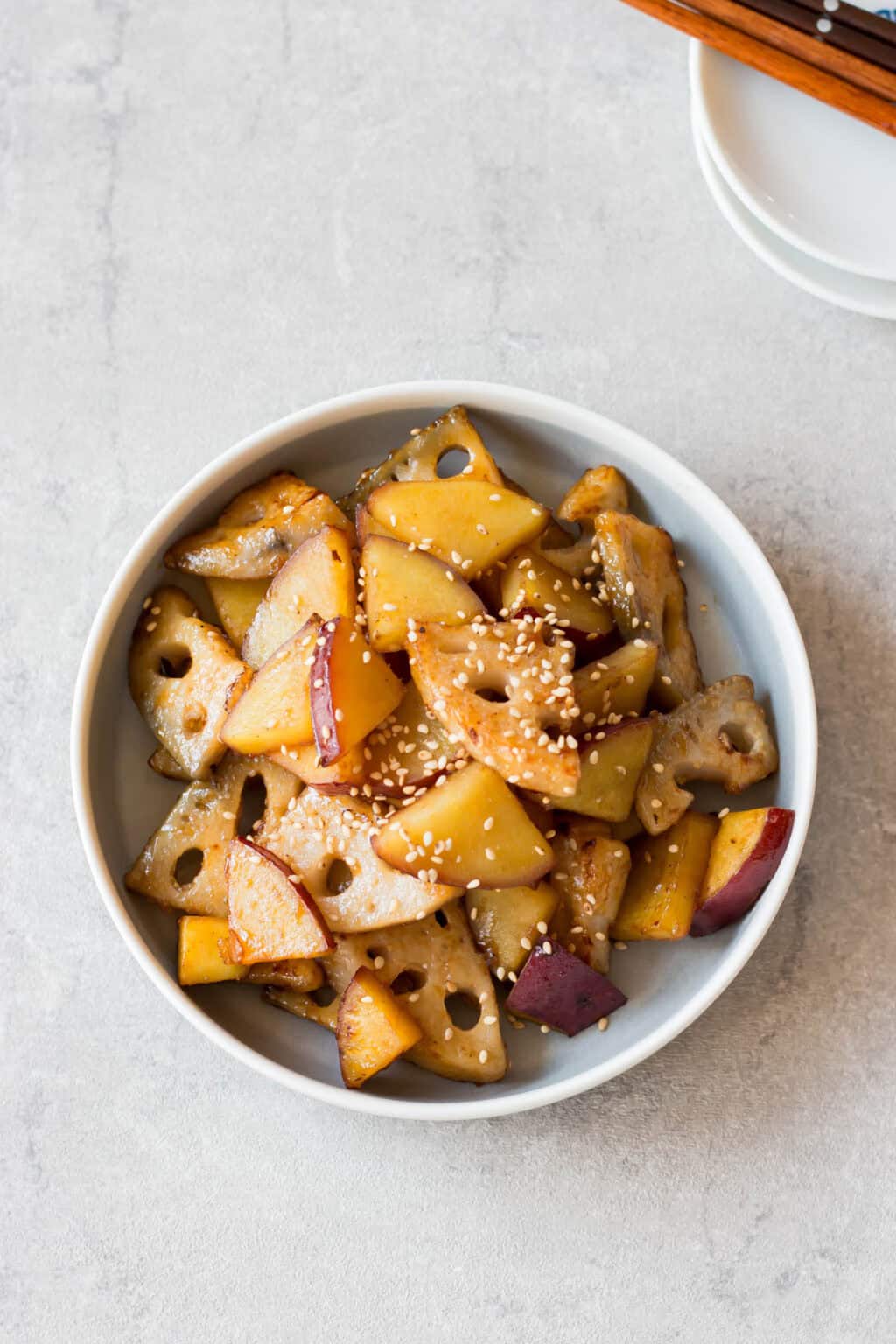 Sweet Potato & Lotus Root with Sweet and Sour Sauce - Chef JA Cooks