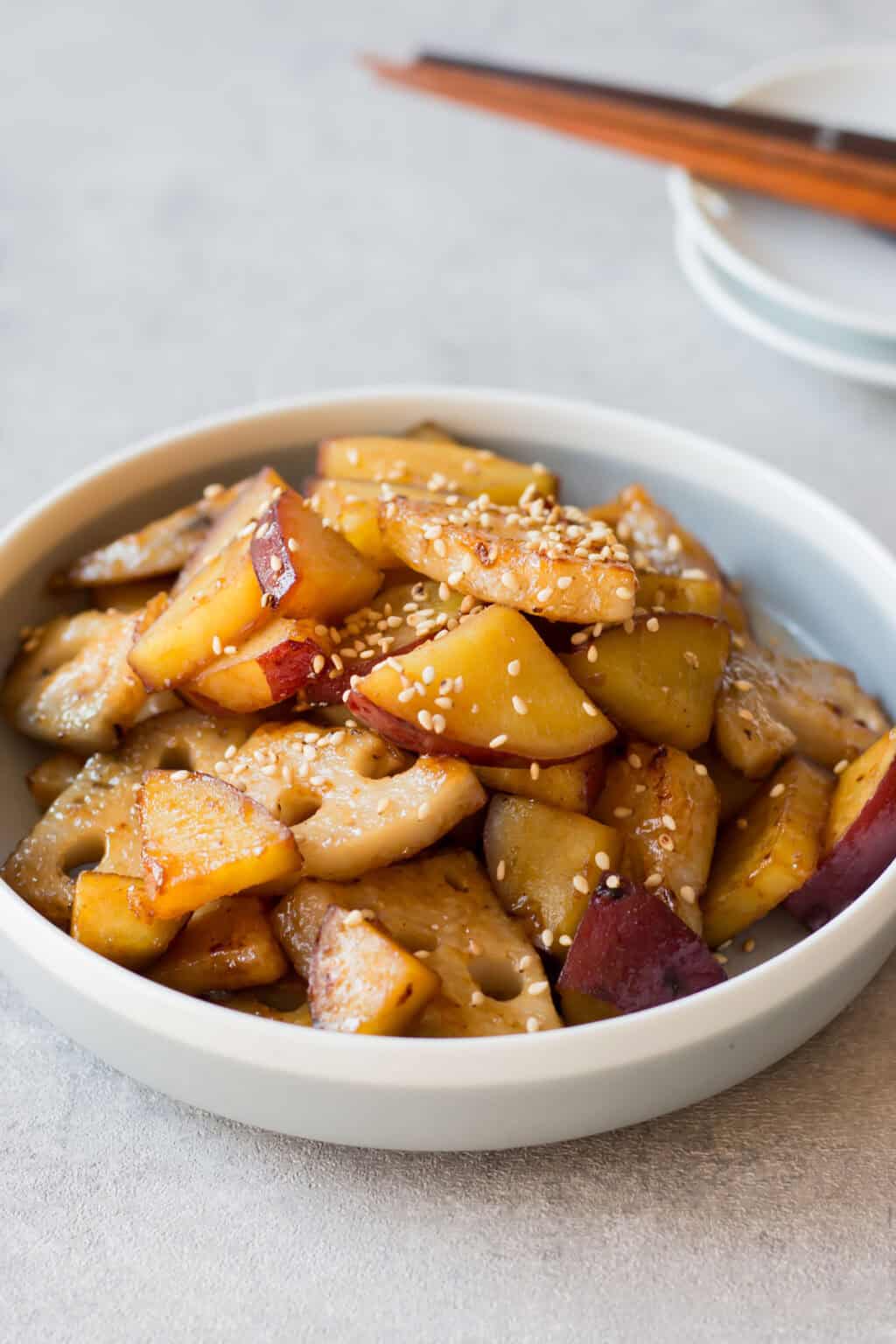 Sweet Potato & Lotus Root with Sweet and Sour Sauce - Chef JA Cooks